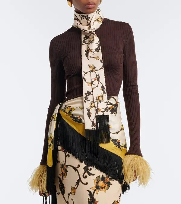 La DoubleJ Printed Fringed Silk Twill Scarf