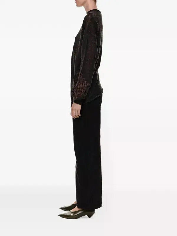 Bimba Y Lola Dark Gray Wool High Neck Sweater With Lace Detailing