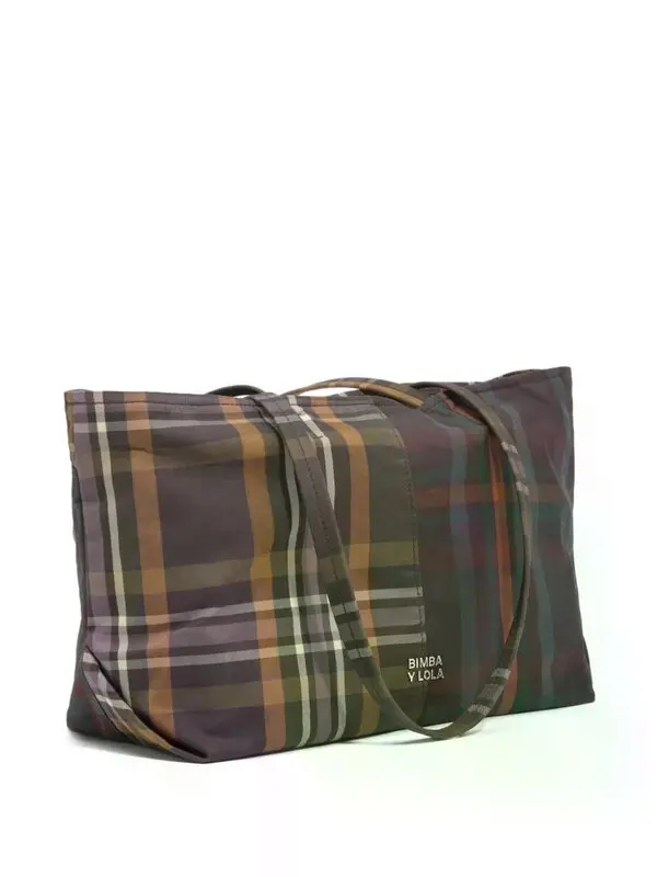 Bimba Y Lola Medium Superwax Chocolate And Green Tartan Shopper Bag - Brown