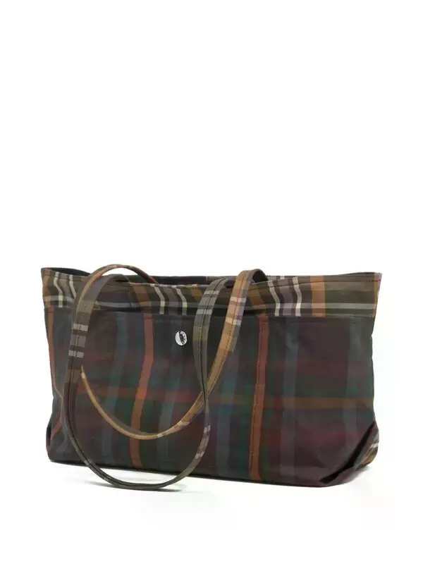 Bimba Y Lola Medium Superwax Chocolate And Green Tartan Shopper Bag