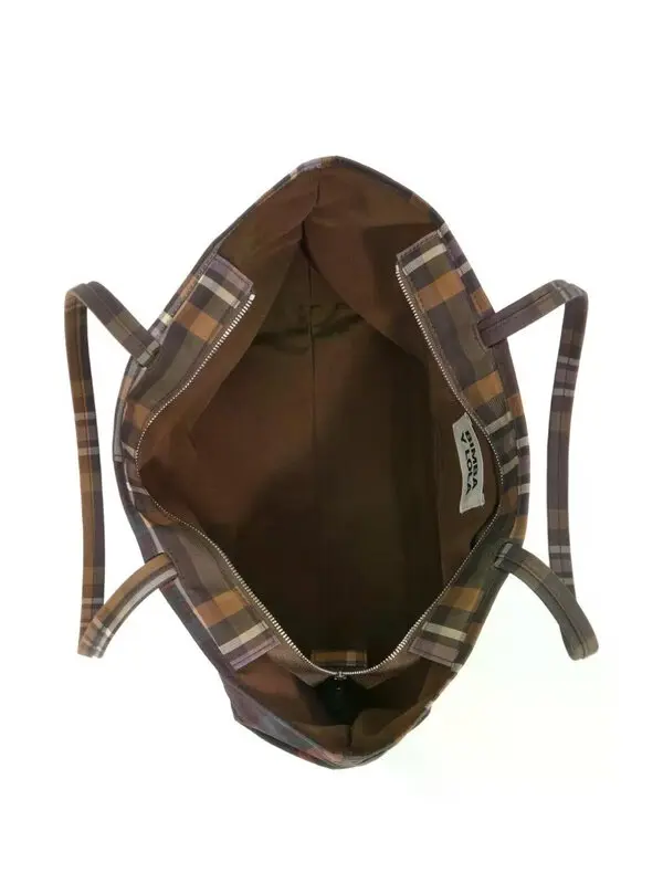 Bimba Y Lola Medium Superwax Chocolate And Green Tartan Shopper Bag