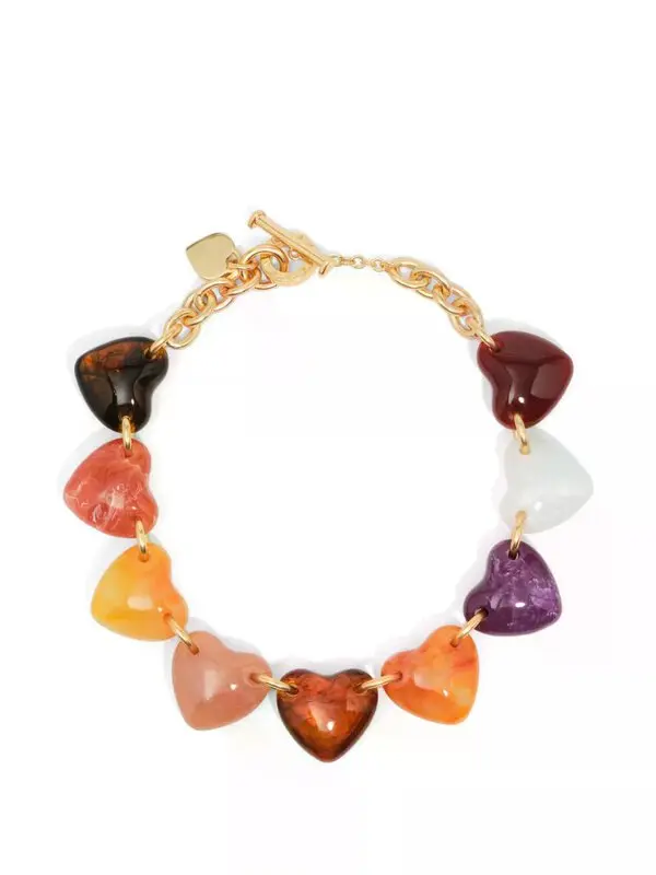 Bimba Y Lola Multi Amber Resin Hearts Necklace - Gold