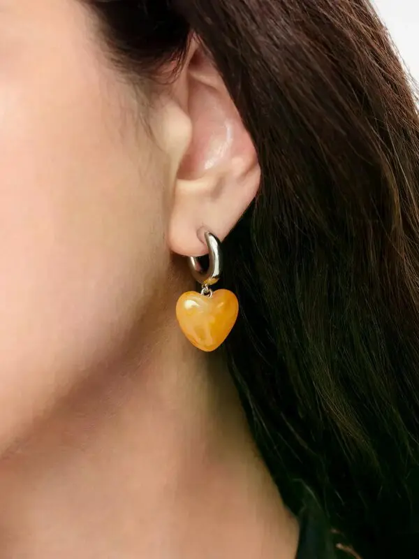Bimba Y Lola Hoop Earrings With Yellow Resin Heart