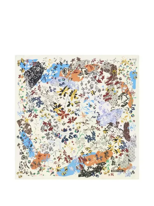 Bimba Y Lola Ivory Floral Collage Background Scarf