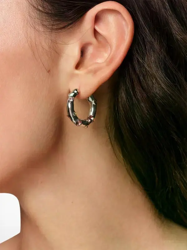 Bimba Y Lola Textured Metal Hoop Earrings With Pink Crystals