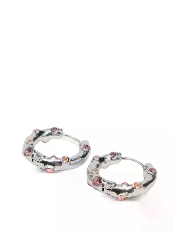 Bimba Y Lola Textured Metal Hoop Earrings With Pink Crystals
