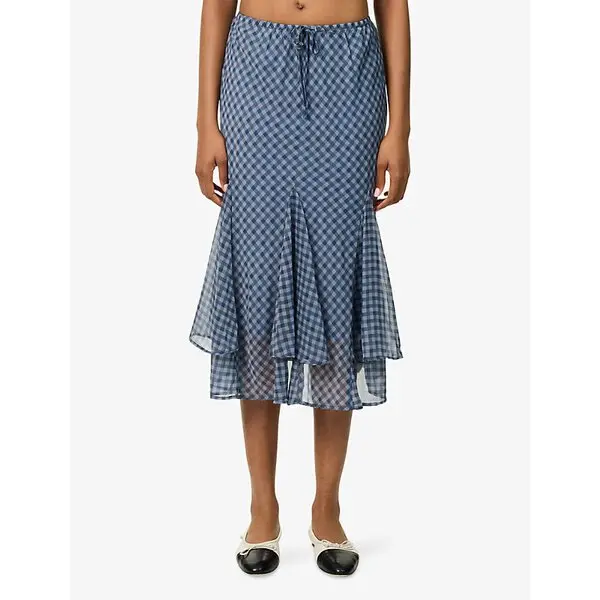 DAMSON MADDER Rida Check-print Crepe Midi Skirt