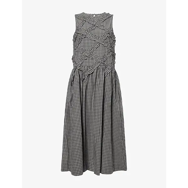 DAMSON MADDER Elora Check-print Cotton Midi Dress