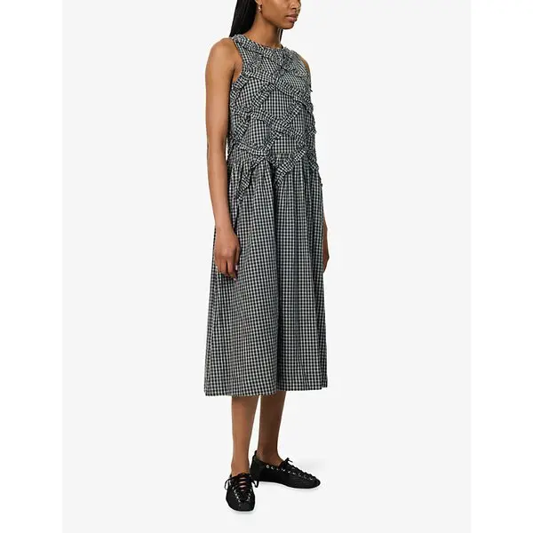 DAMSON MADDER Elora Check-print Cotton Midi Dress