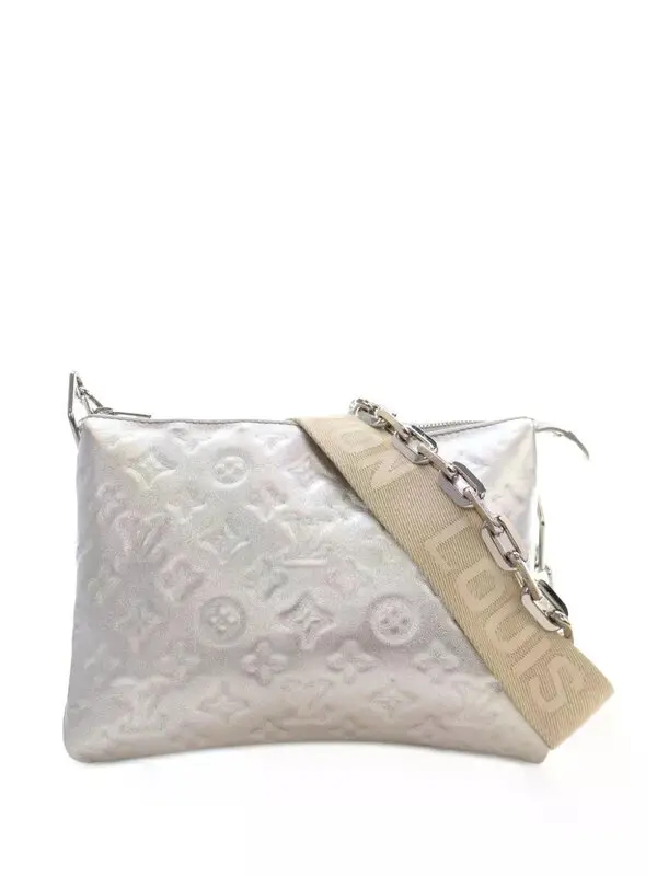 LOUIS VUITTON 2021 Monogram Embossed Puffy Lambskin Coussin Pm Satchel - Silver