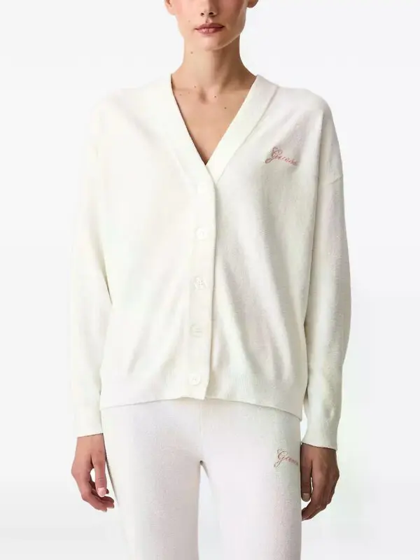Guess Aria Logo-embroidered V-neck Cardigan - Neutrals