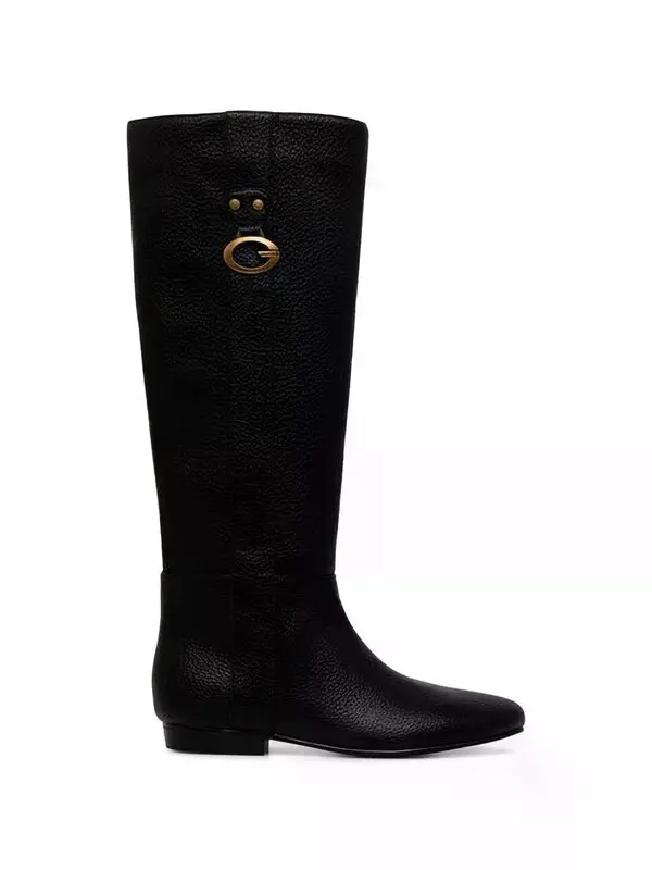 Guess Elliana Logo-plaque Pebbled-effect Boots - Black