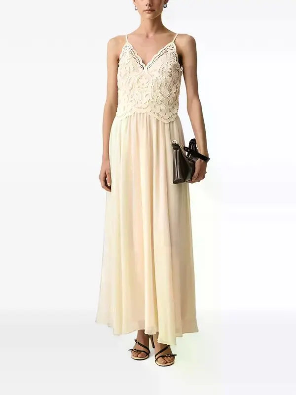 MORGAN Guipure Lace-panelled Maxi Dress - Neutrals
