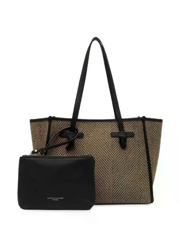 GIANNI CHIARINI Medium Marcella Herringbone Shoulder Bag - Black