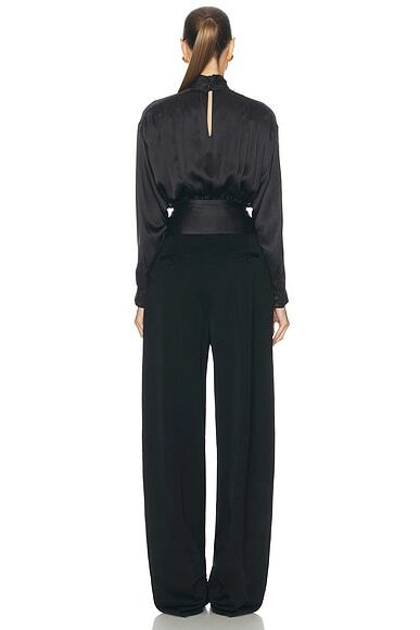 Balmain Bow No Shoulder Pads Silk Satin Blouse