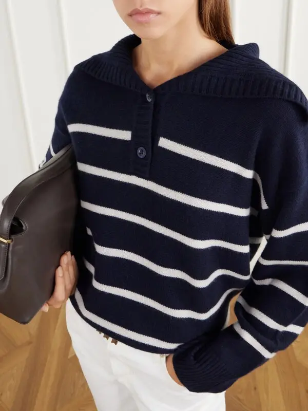 FRAME Striped Cashmere Polo Shirt