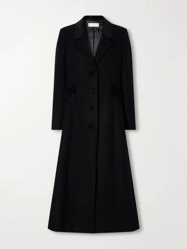 DESTREE Maria Velvet-trimmed Wool-felt Coat - Black