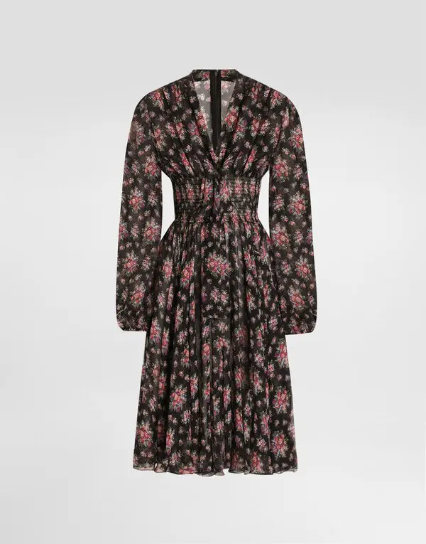 Dolce & Gabbana Small Flower Bouquets-print Chiffon Dress Dresses - Multicolor