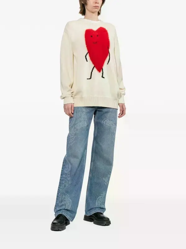 Joshua Sanders Heart-patch Intarsia-knit Sweater - Neutrals