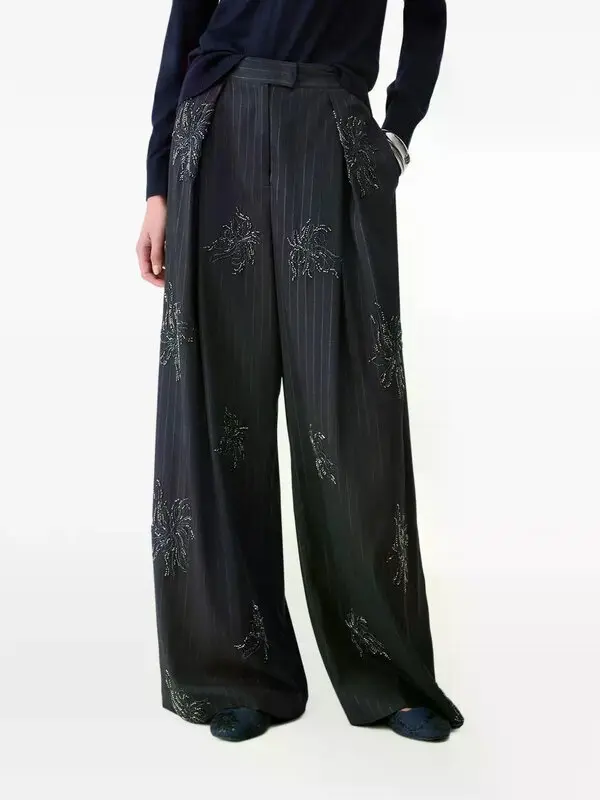 Liu Jo Pinstripe-pattern Bead-embellished Palazzo Pants - Grey