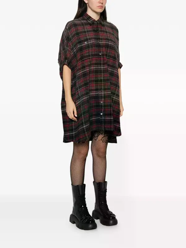 R13 Plaid Oversized Mini Shirtdress