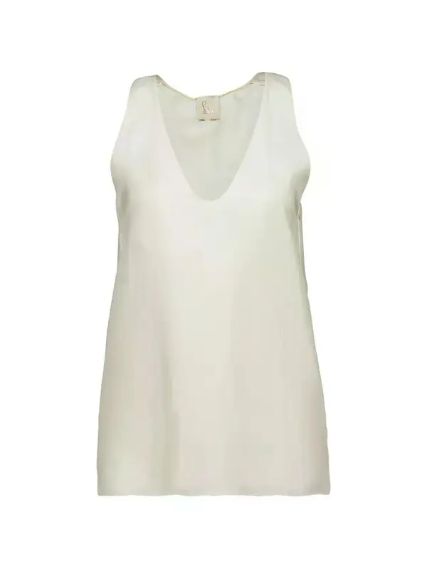 PAULA Serena V-neck Silk Tank Top - Neutrals