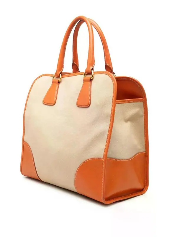 Prada 2010-2026 Saffiano Trimmed Canvas Canapa Logo Satchel