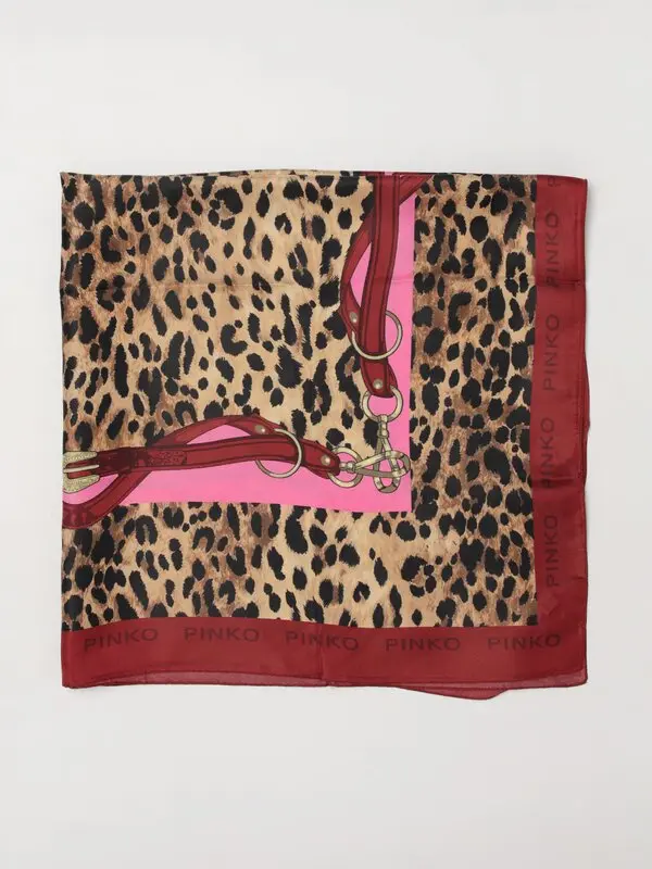 Pinko Animalier Print Silk And Viscose Square Scarf - Red