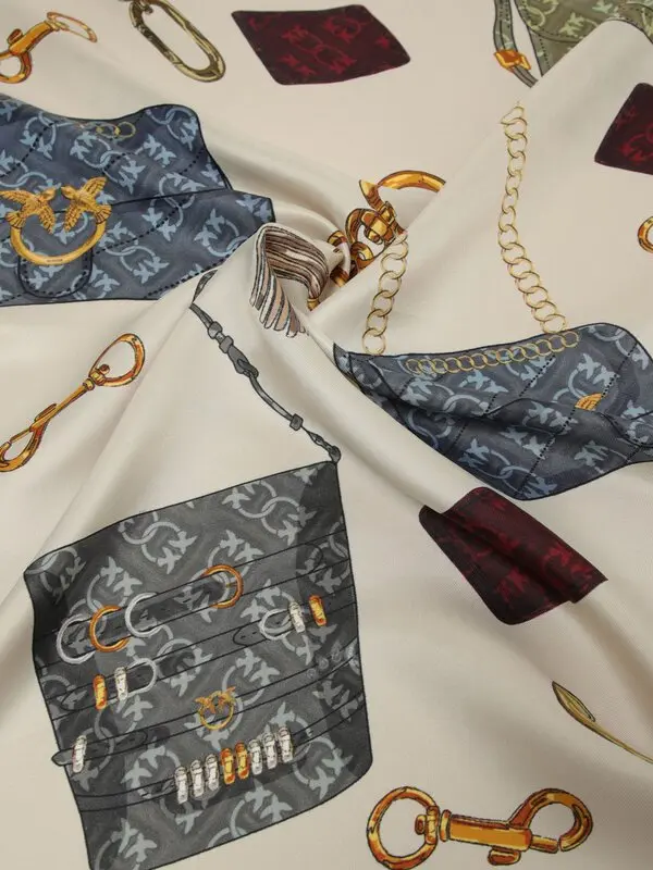 Pinko Love Birds Graphic Print Silk And Viscose Square Scarf