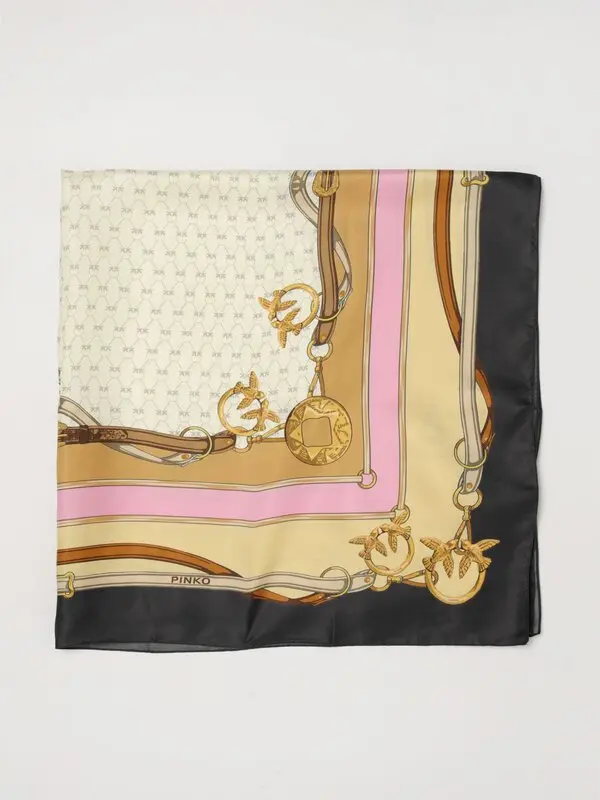 Pinko Love Birds Monogram Print Silk And Viscose Square Scarf - Multicolor
