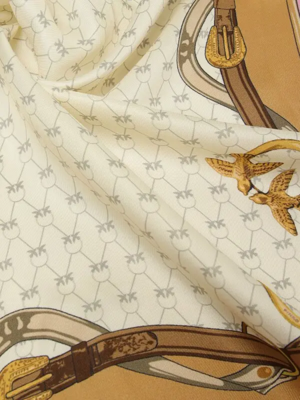 Pinko Love Birds Monogram Print Silk And Viscose Square Scarf