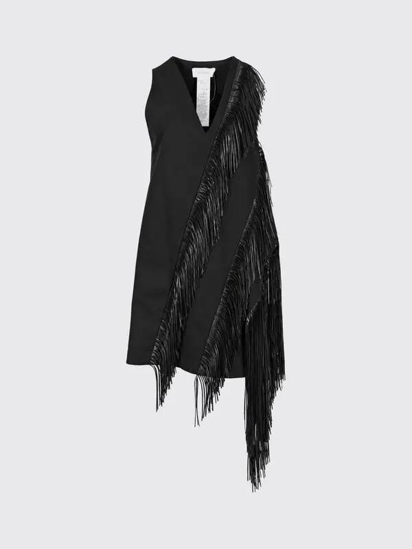 Sportmax Asymmetrical V-neck Fringed Mini Dress In Cotton