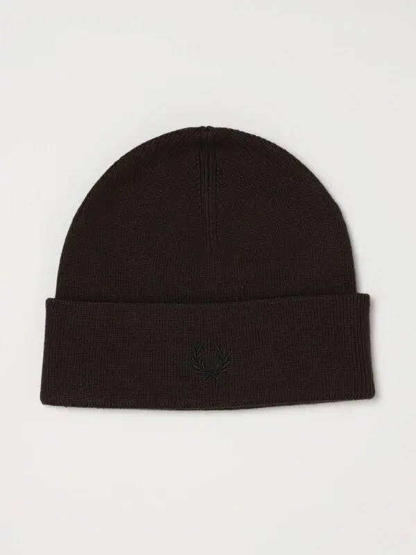 Fred Perry Wool And Cotton Blend Beanie Hat With Embroidered Logo - Brown