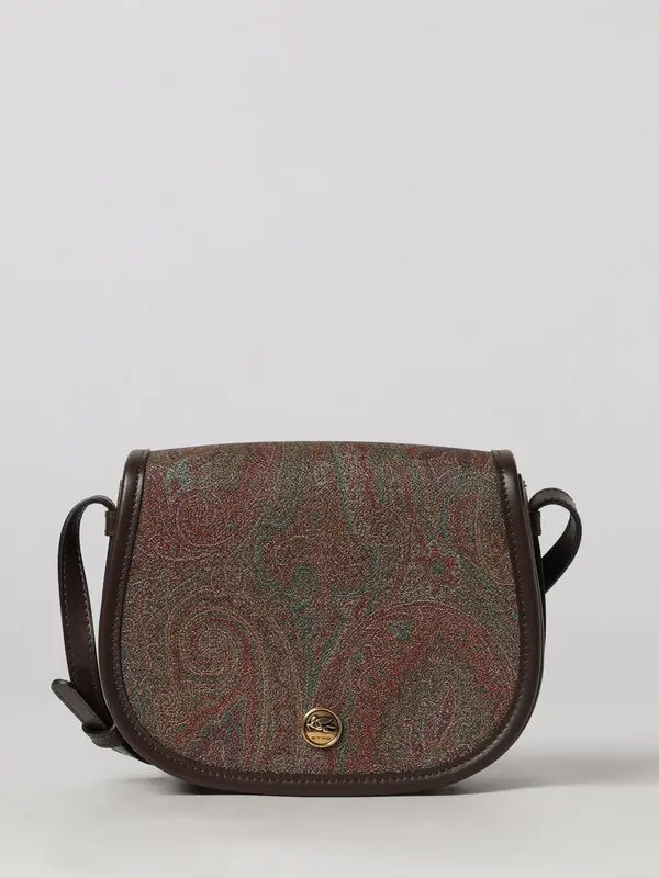 Etro Mini Crossbody Bag In Coated Cotton With Paisley Print - Brown