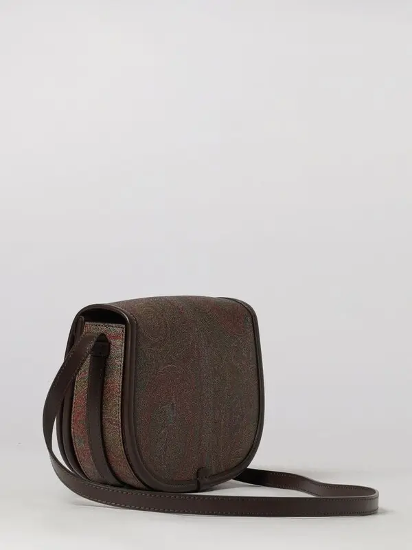 Etro Mini Crossbody Bag In Coated Cotton With Paisley Print - Brown