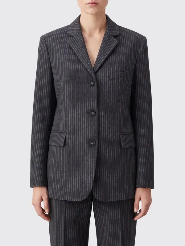 GANNI Pinstripe Wool Single-breasted Blazer With Lapels - Charcoal