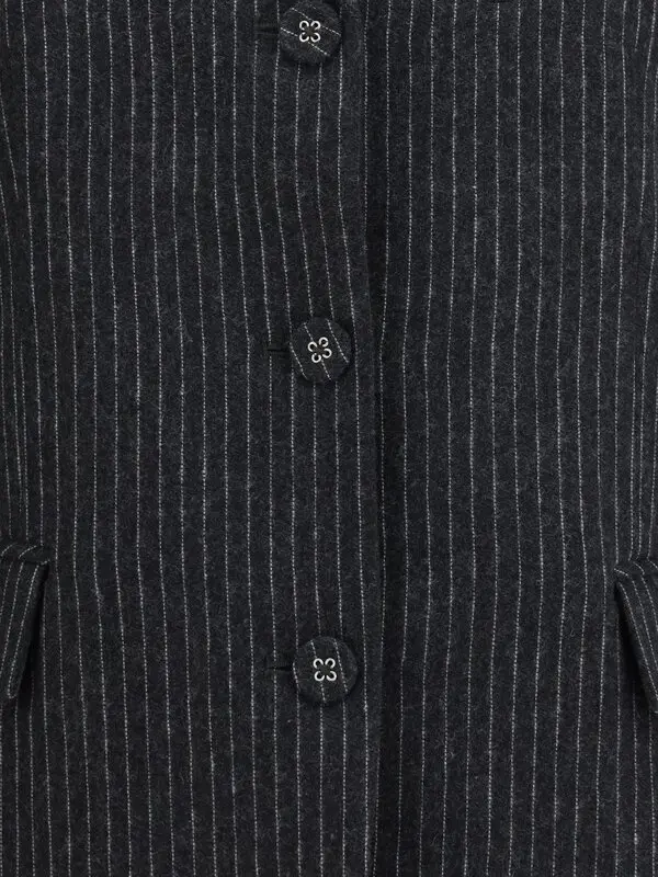 GANNI Pinstripe Wool Single-breasted Blazer With Lapels - Charcoal