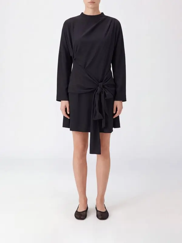 GANNI Long-sleeved Recycled Jersey Mini Dress With Tie Waist