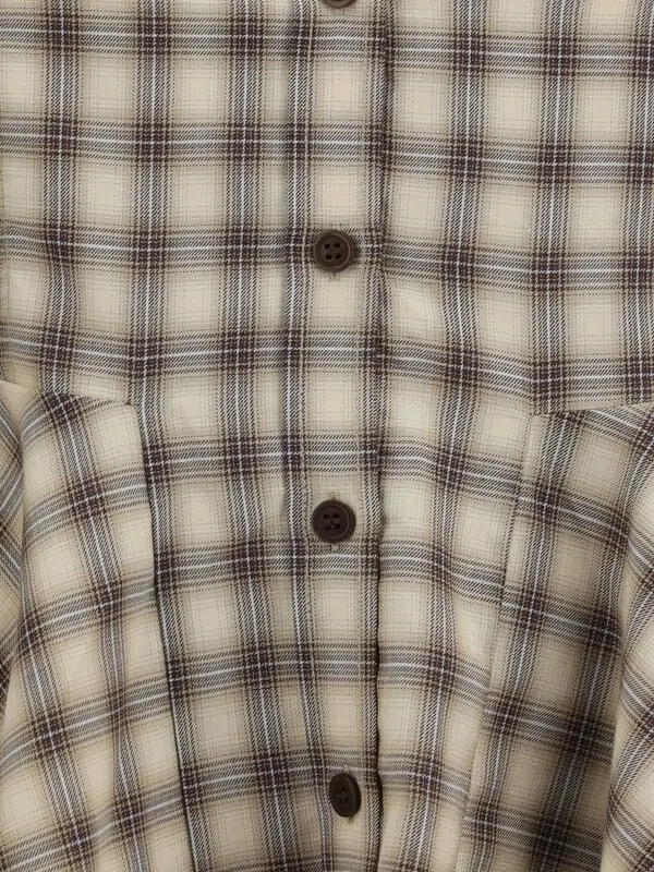 GANNI Long-sleeved Check Pattern Cotton Shirt - Grey