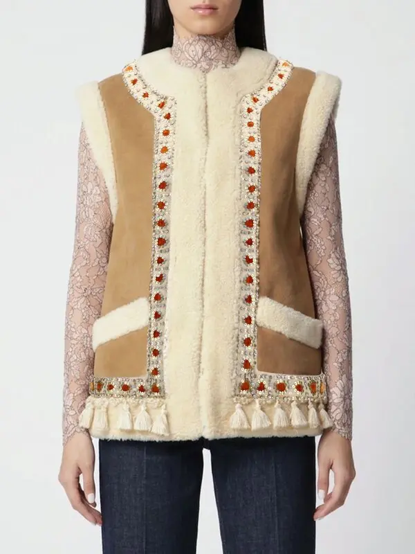 Valentino Garavani Embroidered Lambskin Fur Vest With Tassels