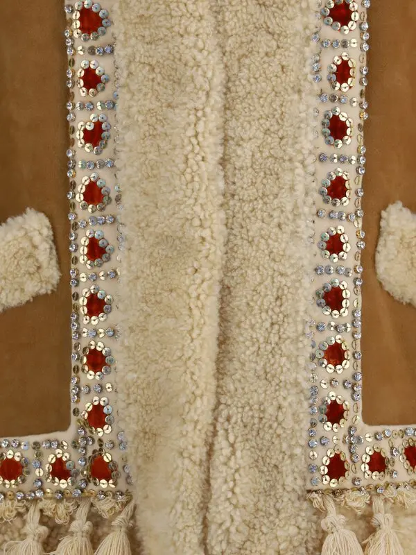 Valentino Garavani Embroidered Lambskin Fur Vest With Tassels