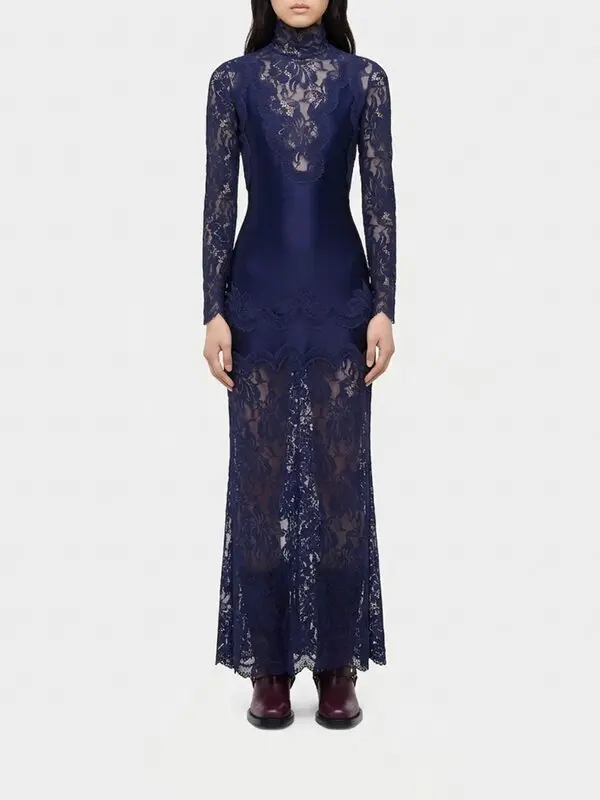 Rabanne Long-sleeved Satin And Lace High-neck Gown With Bow Detail