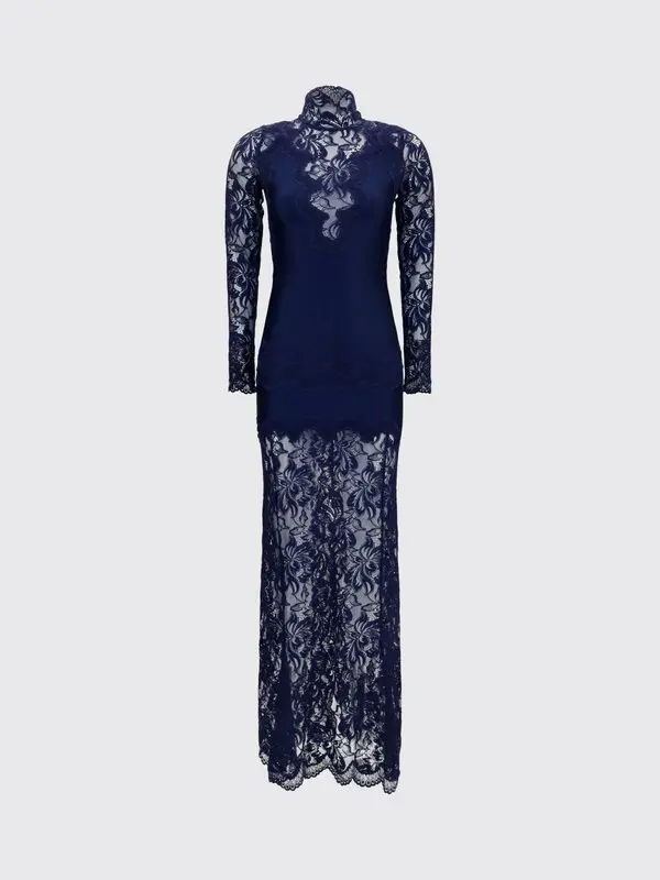 Rabanne Long-sleeved Satin And Lace High-neck Gown With Bow Detail