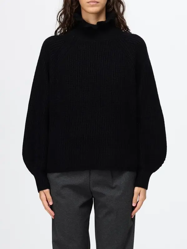 Max Mara Wool And Cashmere Turtleneck Sweater With Balloon Sleeves - Black