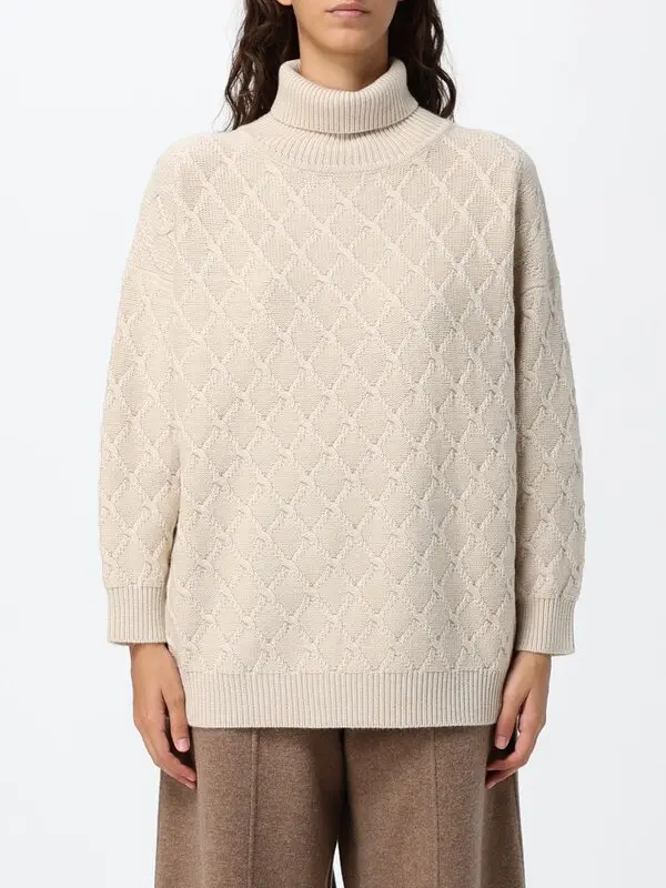 Max Mara Wool And Cashmere Turtleneck Sweater With Dropped Shoulders - Beige