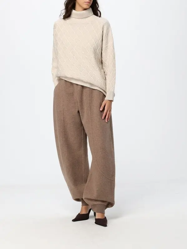 Max Mara Wool And Cashmere Turtleneck Sweater With Dropped Shoulders - Beige