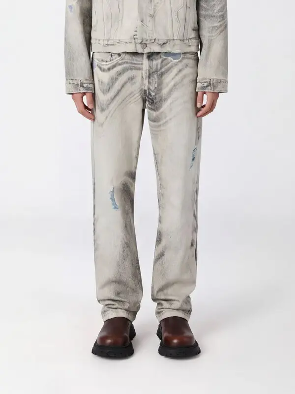 Camper Straight Jeans In Distressed Denim With Bleached Wash - Multicolor