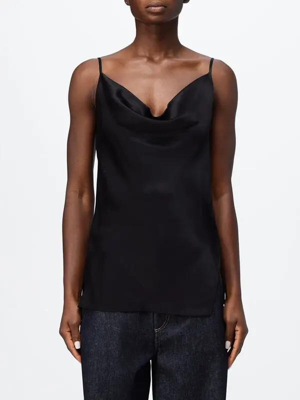 Acne Studios Satin Evening Top With Draped Neckline And Thin Straps - Black