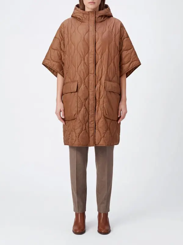 Woolrich Short-sleeved Hooded Knee-length Puffer Coat In Recycled Nylon