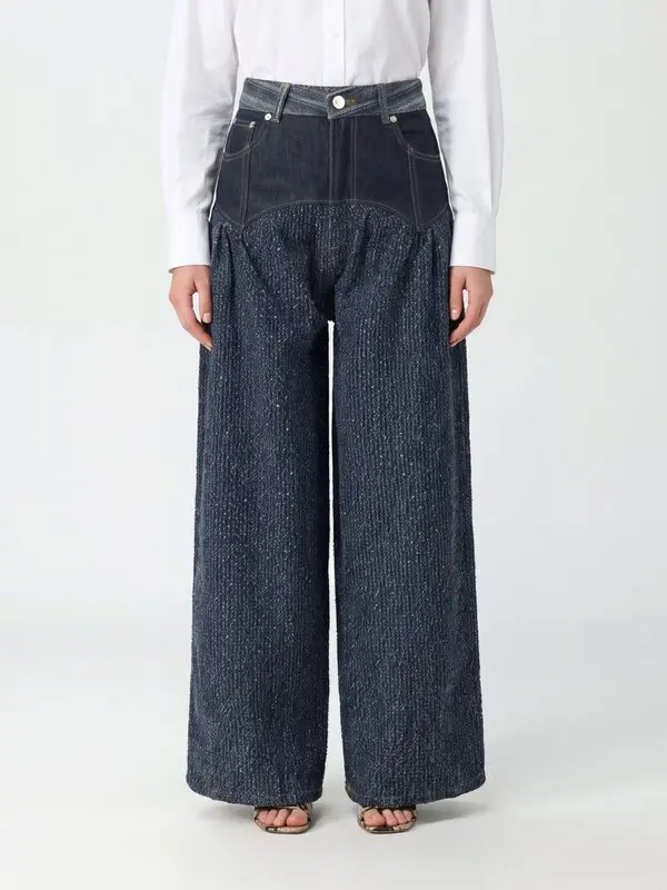 GANNI High-waisted Wide Leg Jeans In Patchwork Cotton Denim